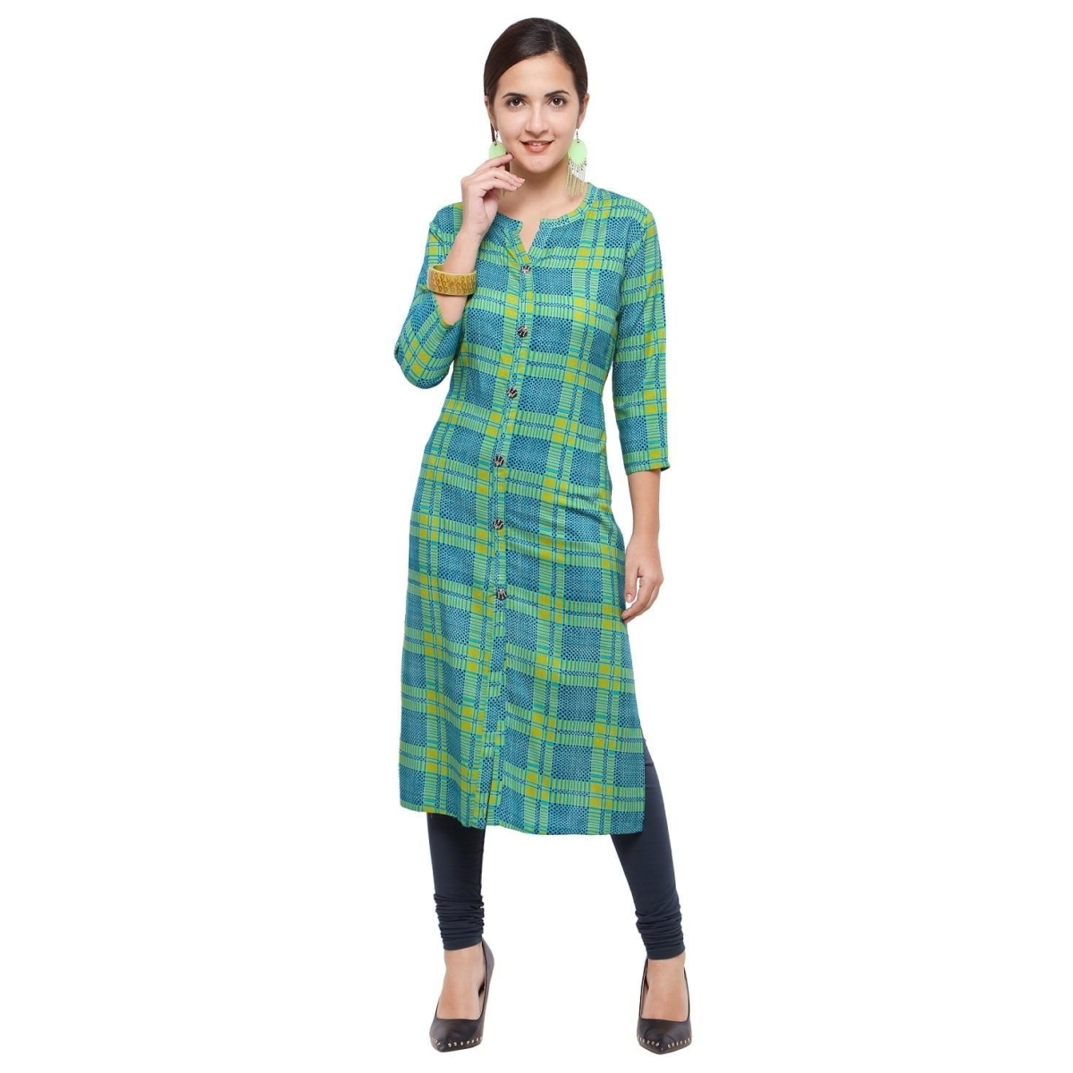 Rayon Checks Printed Calf Length Kurti – Zeronear